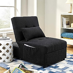 Modern Folding Couch Bed with 4 In 1 Function, Multifunction Upholstered Sleeper Sofa Bed with Pillow, Convertible Work as Chair Sofa Bed Chaise Lounge for Small Space Living, Easy Assemble (Black)