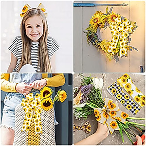 Whaline Sunflower Wired Edge Ribbon 30 Yard Summer Flower Pattern Ribbon 5 Roll Spring Summer Fabric Decorative Craft Ribbon Roll for Gift Wrapping Decor Hair Bow Sewing Wreath Crafts