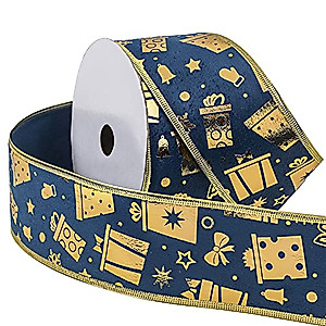 LaRibbons Wired Holiday Ribbon - 2.5 Inch by 25 Yards Crushed Velvet Wired Edge Ribbons for Christmas Crafts, Party Favor - Gift Box