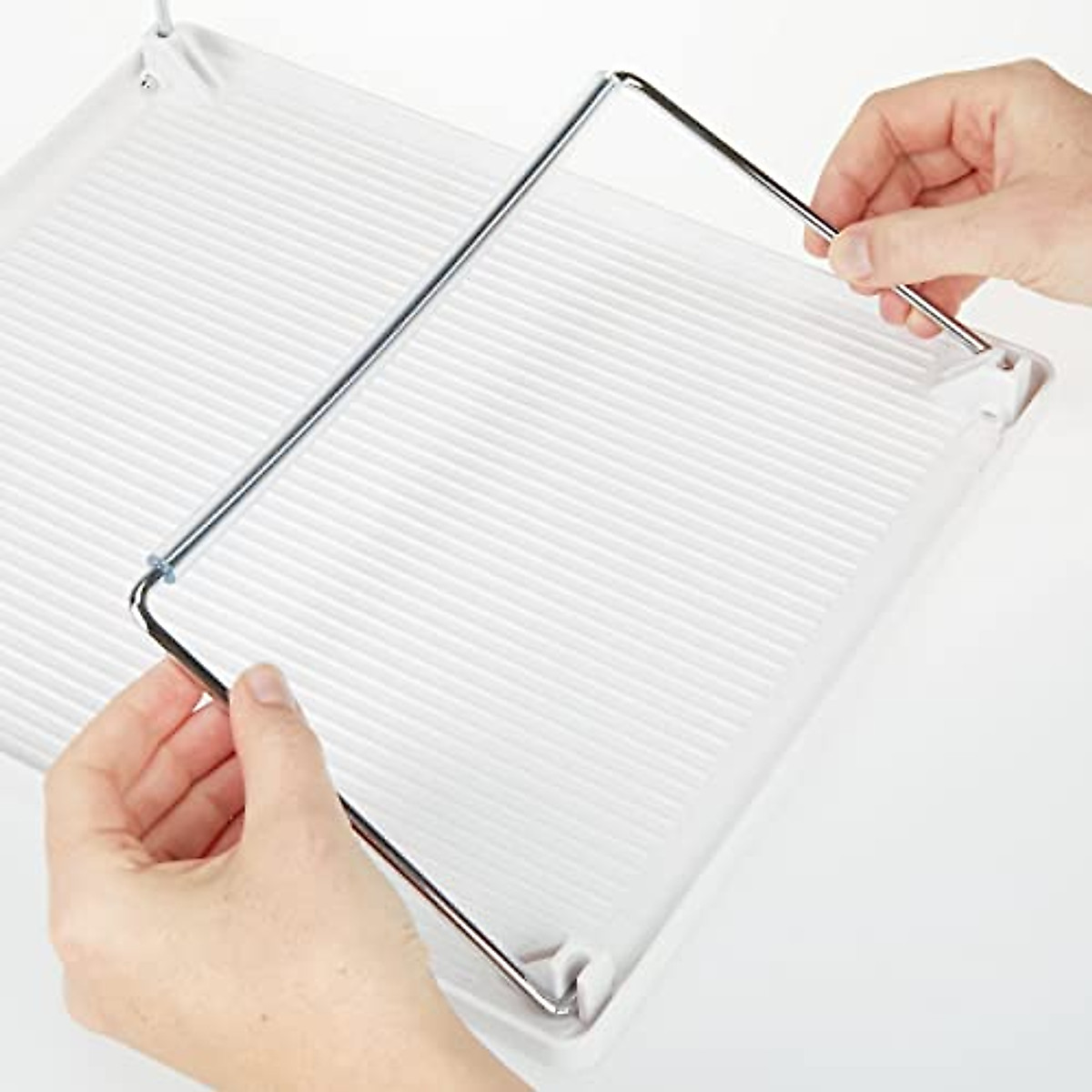 mDesign Metal Stacking Storage Organization for Shelves Inside Closet in Bedroom, Bathroom, Hall, or Entryway - Organizer Stand for Clothing, Linen, Household Items, Ligne Collection, 2 Pack, White