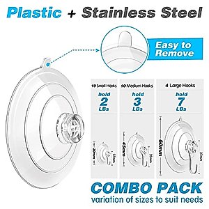 ETwinCoo 24 Pack All-Purpose Suction Cups Hooks Combo Set of Strongest Window Suction Cups with Hooks (4 Large, 10 Medium, 10 Small)