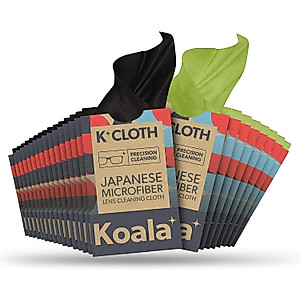 Koala Lens Cleaning Cloth | Japanese Microfiber | Glasses Cleaning Cloths | Eyeglass Lens Cleaner | Eyeglasses, Camera Lens, VR/AR Headset, and Screen Cleaning | Black & Green (Pack of 24)
