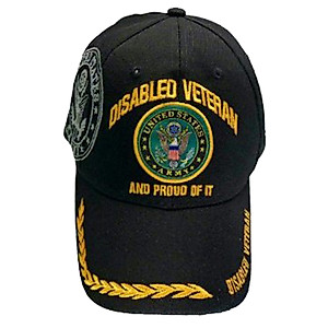 Disabled US Army Baseball Cap, Black Hat, Proud of It with Golden Wreath