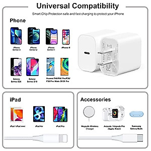 USB C Wall Charger, 2-Pack 20W Fast Charger Block, Type C PD Power Delivery Charging Block Plug for iPhone 11/12/13/14/Pro Max, XS/XR/X, iPad Pro, AirPods Pro, Samsung Galaxy and More(White)