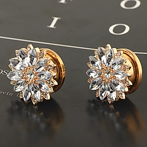 Mesnt 2PCS Surgical Steel Gauges for Ears 8mm Ear Gauges Flesh Tunnels Plugs 0G Flower with Cubic Zirconia Piercing Tunnels Ear Stretcher Piercings Jewelry, Rose Gold