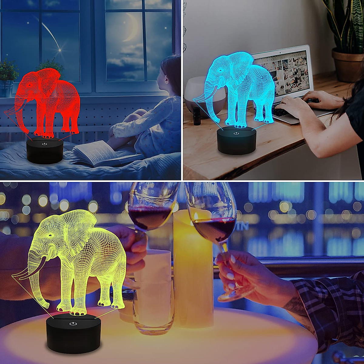 FULLOSUN Elephant Gifts, 3D Night Light for Kids 16 Colors Changing 3D Illusion lamp with Remote Control & Smart Touch, Child Xmas Birthday Gifts for Boys Age 2 3 4 5 6+ Year Old