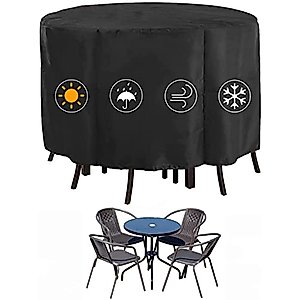 Kingling Patio Furniture Covers, 90 Inch Round Outdoor Patio Table Cover, Outdoor Furniture Cover Waterproof for Round Furniture Outdoor Bar Height Table and Chairs Set - 90''D x43''H