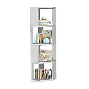 NEWSENDY 4-Tier Wooden Cube Bookcase, Free Standing Book Shelf, Modern Open Storage Organizer for Bedroom, Living Room, Office(White)