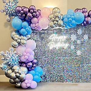 Blue Purple Snowflake Balloon Garland Arch Kit,148Pcs Ice Snow Blue Purple Silver White Balloons for Winter Wonderland Christmas Baby Shower Snow Princess Girls Birthday Party Decorations
