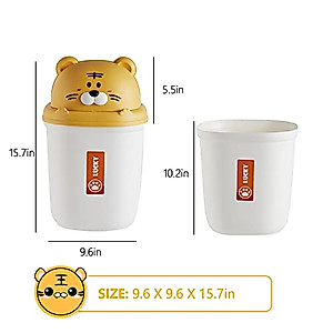 YISTOS Cute Flip Trash Can ,Plastic Waste Garbage Can,Tiger Waste Can ,Cute Animal Shape Trash Cans Kawaii Trash Can Cute Tiger Trash Can for Home, Office, Bathroom, White, a