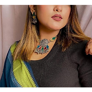 Indian Afghani Silver Oxidized Ethnic Boho Gypsy Tribal Statement Choker Necklace Jewelry