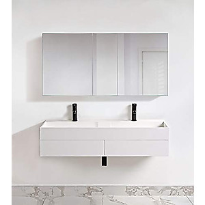 Krugg 60 Inch Tri-View Medicine Cabinet | Recess or Surface Mount | Blum Hinge 170 Degree Soft Close | (60"x30"