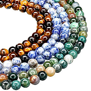 270 Pieces 8 mm Natural Stone Beads Polished Round Smooth Gemstone Beads Round Crystal Energy Healing Bead Assortments for Jewelry Making, Gemstone Beads, Bracelet, Necklace, Earrings (Multicolor)
