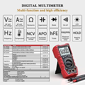 ZOTEK ZT-980 Digital Multimeter Tester True RMS 6000 Counts High Precision Display NCV,Measures Voltage Current Resistance Capacitance Frequency Duty Cycle,Tests Diodes Transistors.