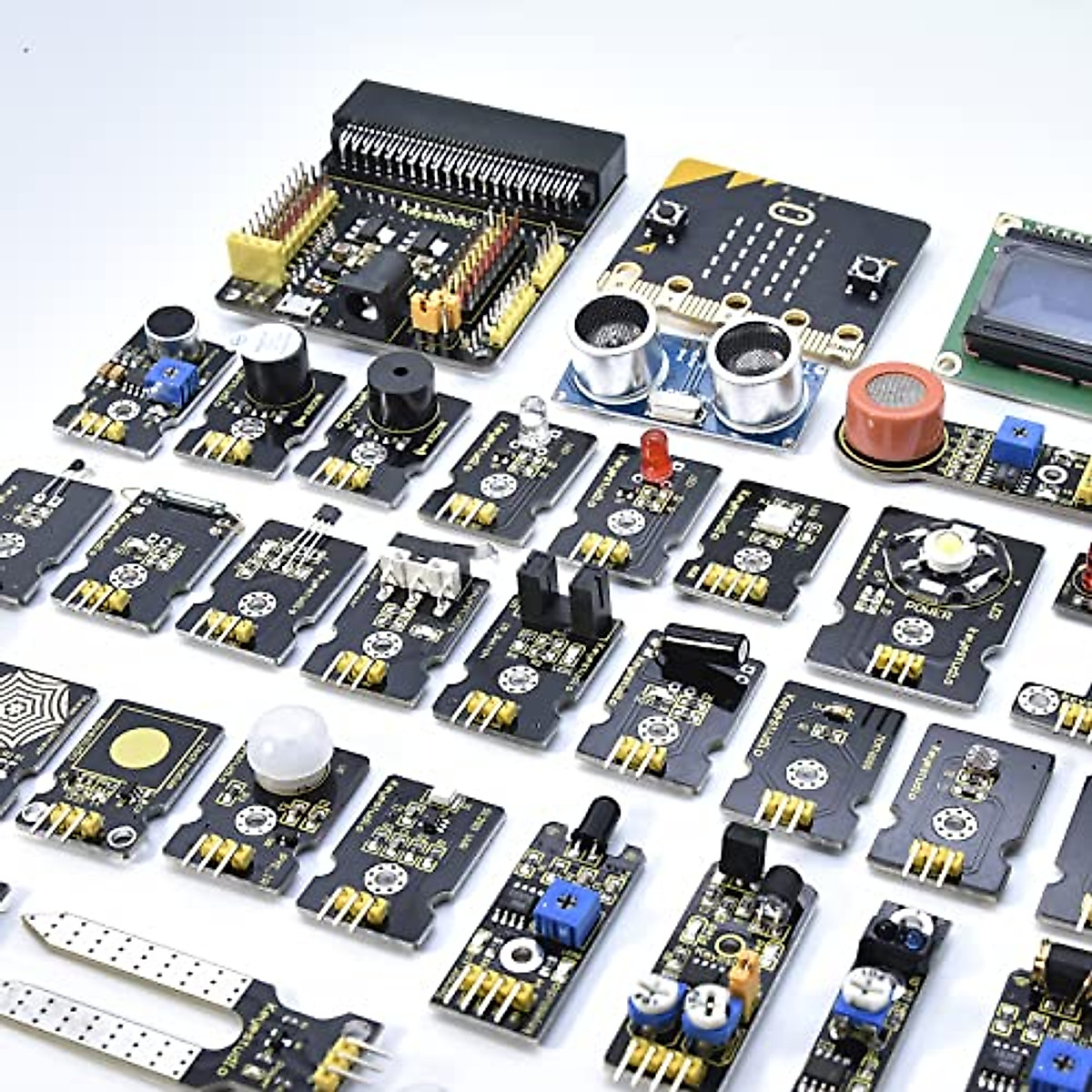 KEYESTUDIO 45 Sensors Starter Kit with Micro:bit V2.2 for Learning Microbit V2 Coding, Sensor Breakout Board, i2c LCD, OLED Display, Water Sensor, 5v Relay Accessories with Tutorials for Teens Adults