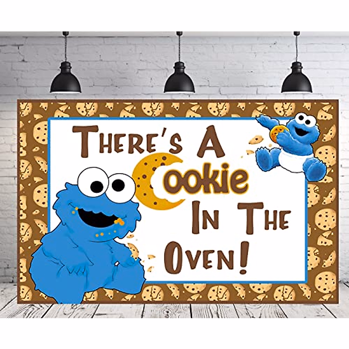 Baby Cookie Monster Backdrop for Gender Reveal Party Supplies 5x3ft There's a Cookie in The Oven Banner for Street Baby Shower Party Decorations
