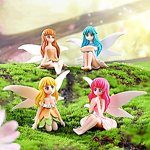 LONCESS Miniature Fairy Garden Accessories, Small Fairy Figurines for Fairy Garden, Flower Pot, Home Decoration, Birthday Cake Topper, Girl Fly Wing Figurines for Car Decor, 4 Pieces