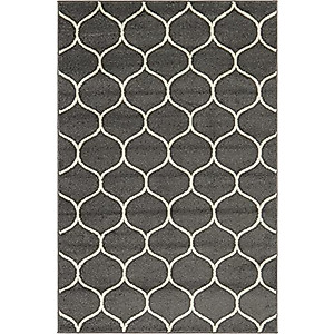 Unique Loom Trellis Frieze Collection Area Rug - Rounded (4' 1" x 6' 1", Dark Gray/ Ivory)