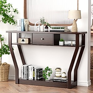 KOTEK 47'' Console Table with Storage Drawer and Shelves, Narrow Sofa Table, Accent Foyer Table, Entryway Table for Hallway, Living Room, Easy Assembly (Coffee)