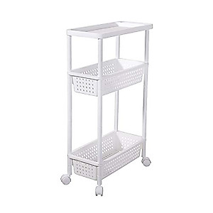 TEmkin Floating Shelves Storage Rack with Wheels, Floor Multi-Layer Storage Rack Trolley Kitchen Bedroom Bathroom Mobile Storage Rack Drain Shelf (Color : 4-Floors) (3 Floors)
