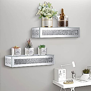 JUXYES Crushed Diamond Wall Floating Shelves Sparkle Glass Riser for Display, Wall Art Showcase Shelf Decorative Pedestal Stand Unique Glass Display Floating Wall Shelf