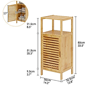 SogesHome Bamboo Bathroom Storage Cabinet, Freestanding Floor Cabinet with 2-Tier Shelf for Kitchen, Midi Cabinets with 1-Door for Living Room, Bathroom