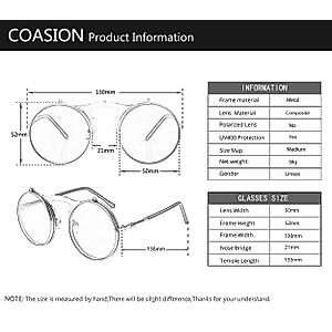 COASION Red Round Flip Up Sunglasses for Men Women Juniors Circle Steampunk Costume Glasses (Gold Frame/Red Lens)