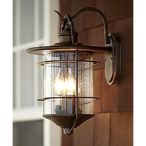 Franklin Iron Works Casa Mirada Rustic Industrial Farmhouse Outdoor Wall Light Fixture Bronze 3-Light 16 1/4" Clear Seedy Glass for Exterior Barn Deck House Porch Patio Outside Garage Front Door