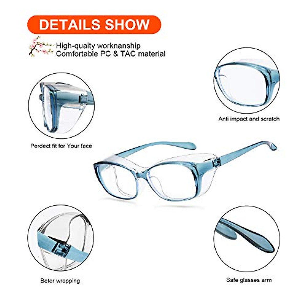 Zoldag Anti Fog Safety Goggles Glasses for Women Blue Light Blocking Eye Protection With Side Shields Safety Glasses