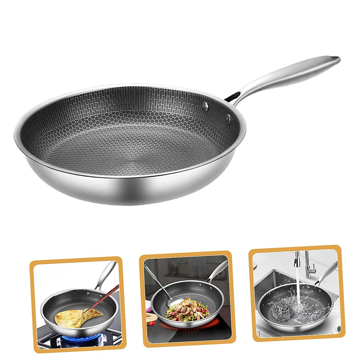 Mikinona Full Screen Omelette Pan Honeycomb Skillet Pan Seafood Pan Nonstick Stir Fry Pan Egg Frying Pan Induction Pan Barbecue Griddle Pans for Cooking Woks Pan Cooking Pan Stainless Steel