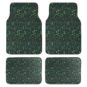 Lunarable Botanical Car Mat Set of 4, Nature Composition of Various Plants Branches and Herbs, Front & Back Seat Floor Mat Durable PVC Backing Car Accesory, Dark Reseda Green Teal