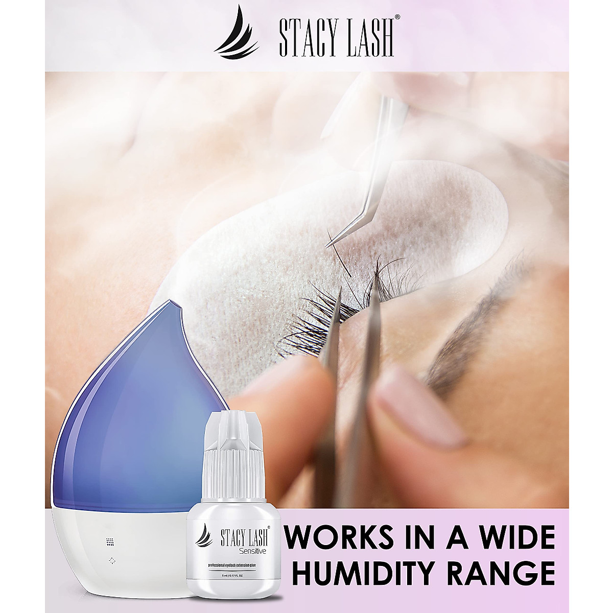 Sensitive Eyelash Extension Glue Stacy Lash 0.34fl.oz/10ml / 5-6 Sec Drying time/Retention – 4-5 Weeks/Black Adhesive/Professional Supplies