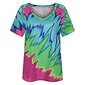 Bravetoshop Womens Summer V Neck T Shirts Gradient Short Sleeve Causal Loose Fit Tee Tops (Light Blue,XL)