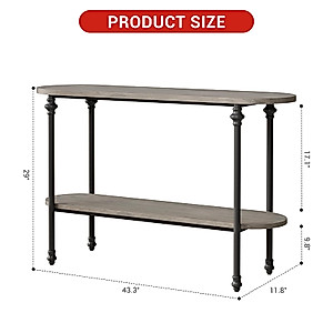 GarveeHome Entryway Table, 43.3" Long Console Table with Storage, 2 Tier Wood Console Table with Metal Frame and MDF, Sofa Tables Behind Couch, Hallway Table for Foyer-Grey