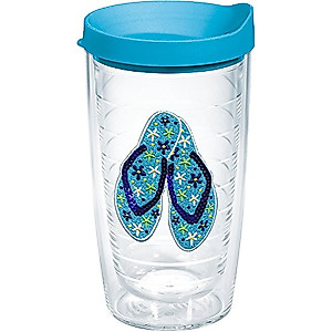 Tervis Sequins Flip Flops Made in USA Double Walled Insulated Tumbler Cup Keeps Drinks Cold & Hot, 16oz, Clear
