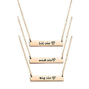 Ankiyabe Big Sister Middle Sister Little Sister Pendant Necklace Set 3 Sisters Necklace 3 Best Friends Necklace BFF Bestie Gifts (Big Mid Lil Sis-Rose Gold)