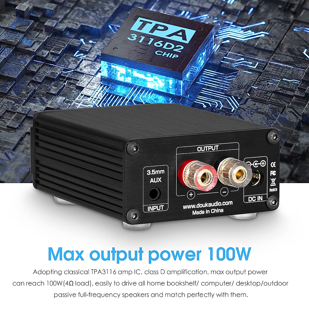 Nobsound 100W Subwoofer Digital Power Amplifier Audio Mini Amp (Black)