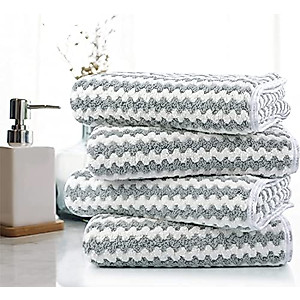 KinHwa Microfiber Hand Towels for Bathroom Super Soft Hand Towel Absorbent Striped Bathroom Hand Towels for Spa Face Gym Sports 16inch x 30inch 4 Pack Greyish-Green