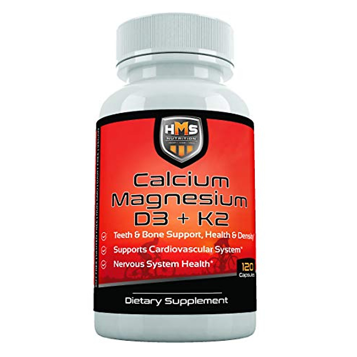 HMS Nutrition Calcium, Magnesium, Vitamins D3 and K2 - 120 Vegan Capsules, 60 Day Supply - Supports Lung & Immune System Health, Strong Bones & Teeth - Non-GMO, Soy Free, & Dairy Free