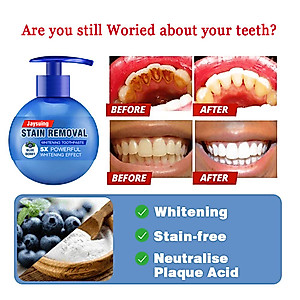 Press Toothpaste,Baking Soda Whitening Toothpaste,Jaysuing Stain Removal Whitening Toothpaste Strong Cleaning Power Natural Stain Remover Fluoride-Free Toothpaste（Blueberry Flavor）