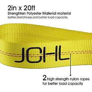 JCHL Nylon Tow Strap with Hooks 2”x20’ Car Vehicle Heavy Duty Recovery Rope 20,000 lbs Capacity Tow Rope for Car Truck Jeep ATV SUV