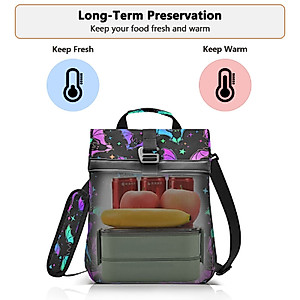 MNSRUU Insulated Lunch Bags Women Men Aldults, Halloween Luminous Bats Portable Reusable Thermal Meal Tote Cooler Bag Organizer, Adjustable Shoulder Strap, Handle