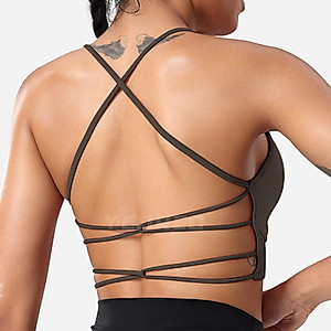 YEOREO Heily Women's Backless Sports Bra Seamless Padded Strappy Criss Cross Bra Workout Yoga Crop Tank Tops Brown XL