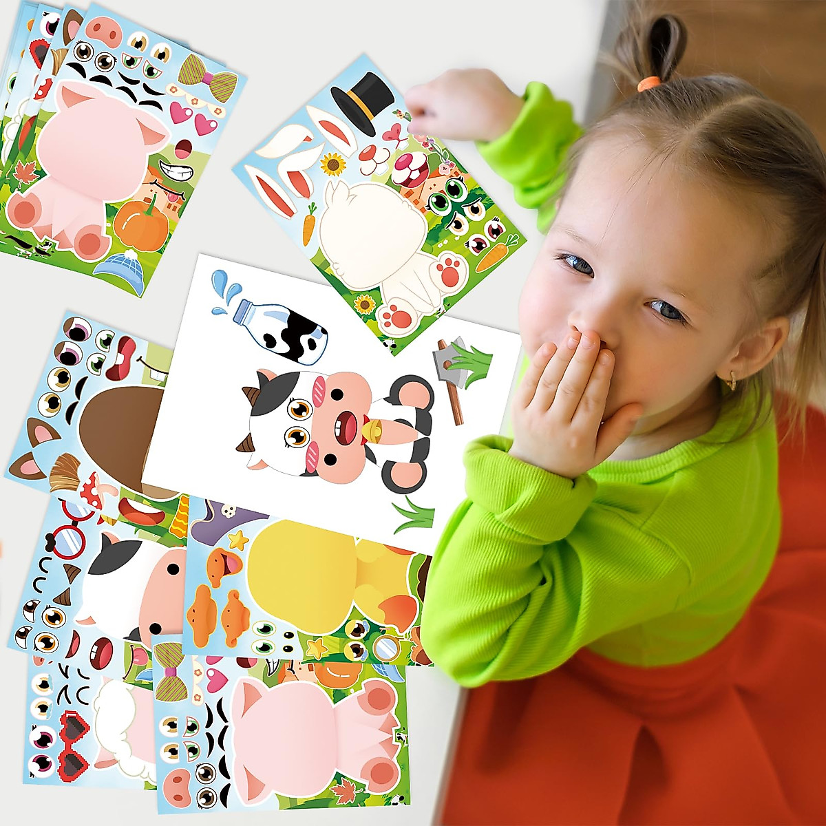 DMIGHT Farm Animals Birthday Party Favors Set 82 PCS Barnyard Animal Masks Sticker Keychains Straw Slap wristbands Rubber Pigs Gift for Kids Birthday Party Baby Shower Goodie Bag Filles Supplies