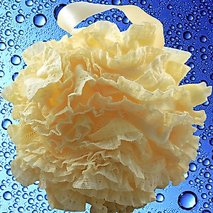 Loofah-Bath-Sponge Lace-Mesh-Set // 2-Scrubs-in-1 by Shower Bouquet/Large Full 60g Pouf (4 Pack Spa Colors) Body Luffa Loofa Loufa Puff - Exfoliate, Cleanse Skin with Luxurious Bathing Accessories