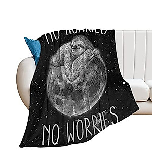 Sleep Sloth On Moon No Hurries No Worries for Boys Adults Room Decor Super Soft Warm Fleece Plush Flannel Blanket Stuff Gift for Adult Kids Men Women 60"X50"