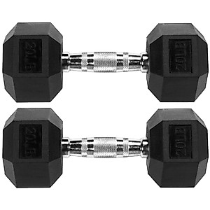 Signature Fitness Rubber Encased Hex Dumbbell, 20LB Pair