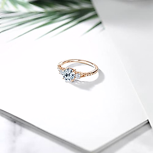 Gem Stone King 10K Rose Gold 6MM Round Gemstone Birthstone White Created Sapphire and White Diamond Accent 3-Stone Engagement Ring | Three-Stone Wedding Anniversary Promise Ring For Women