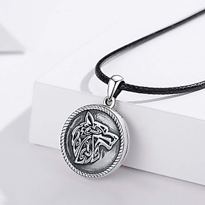 CHENGHONG Wolf Necklace Locket Necklace 925 Sterling Silver Locket Necklace That Holds Pictures Vintage Oxidized Wolf Pendant for Women Viking Jewelry for Men