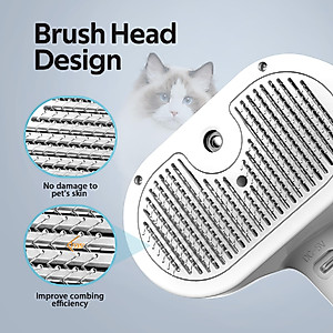 Pet Grooming Brush with Electronic Mist Spray - Gentle Deshedding Tool for Cats & Dogs, Reduces Shedding, Easy to Use, Soft Bristles, Promotes Healthy Coat-Comes with a hair smoothing comb-White